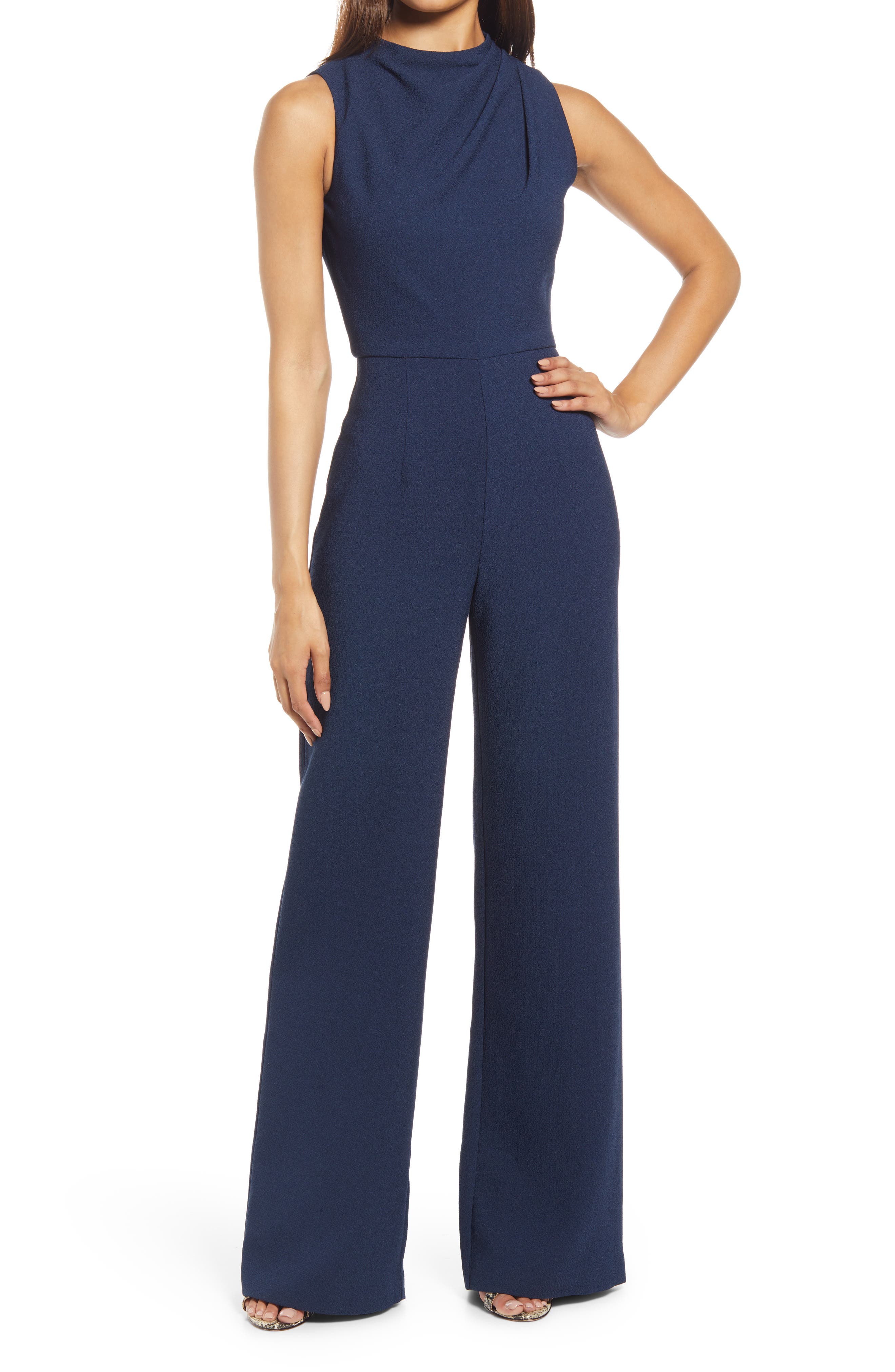 Black Halo Corrine Draped Bodice Wide Leg Jumpsuit | Nordstrom