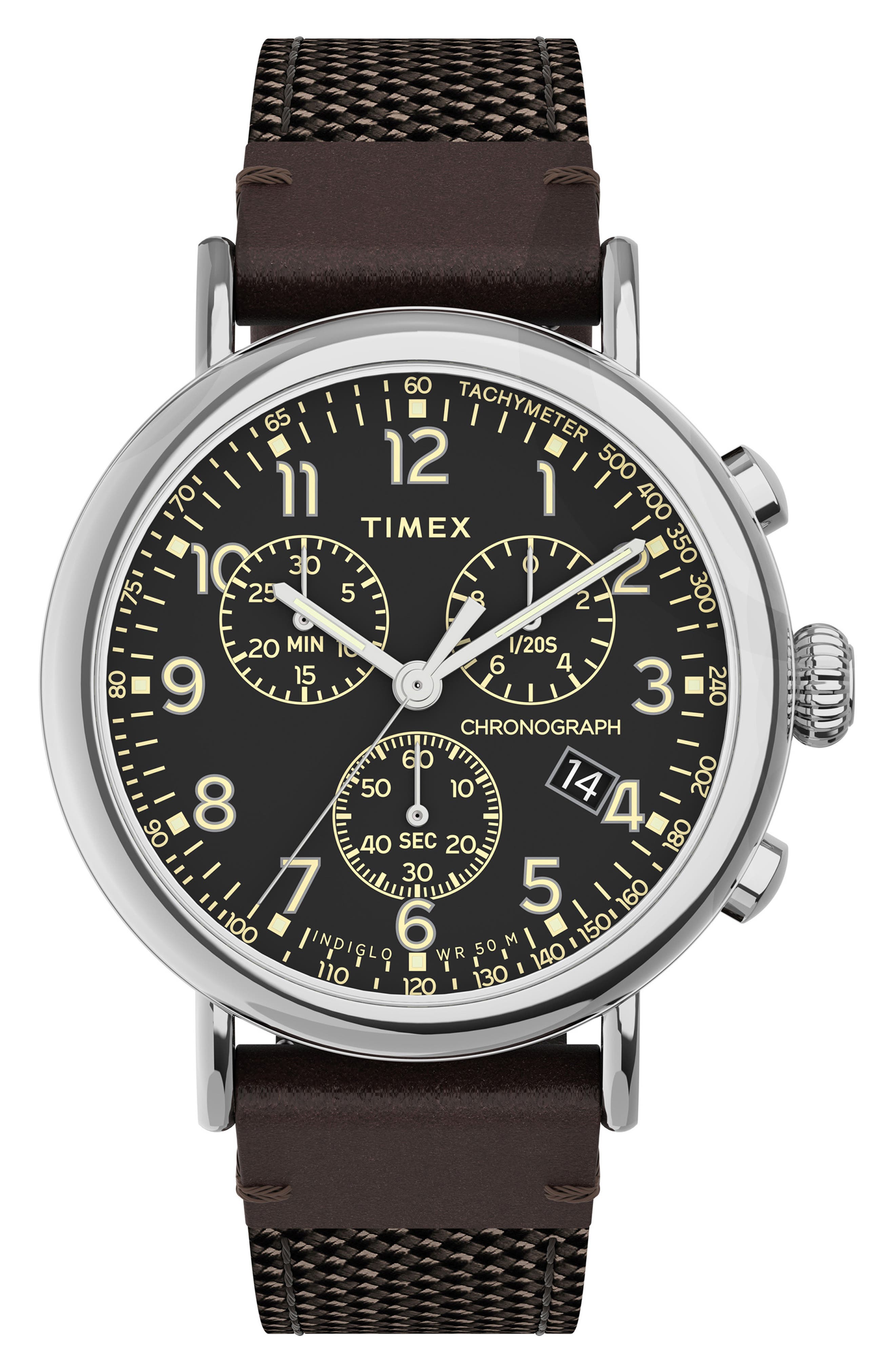 Timex® Standard Chronograph Textile & Leather Strap Watch, 41mm | Nordstrom