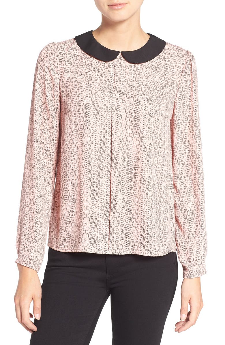 Cece Scallop Flower Contrast Collar Print Blouse Nordstrom