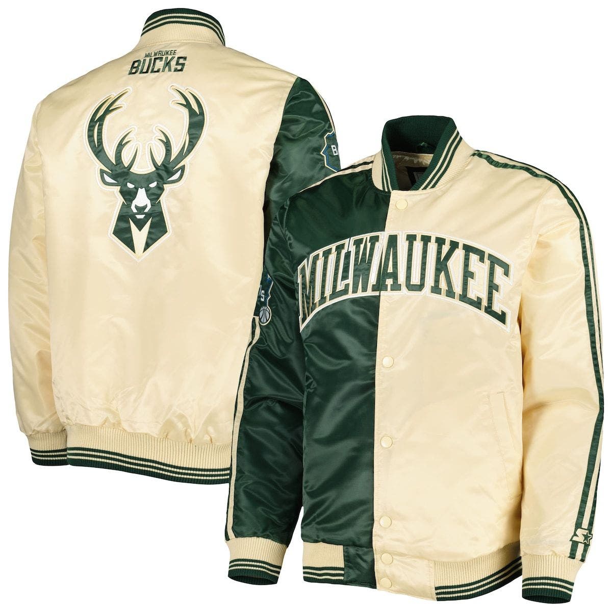 STARTER Men's Starter Hunter Green/Cream Milwaukee Bucks Fast Break ...