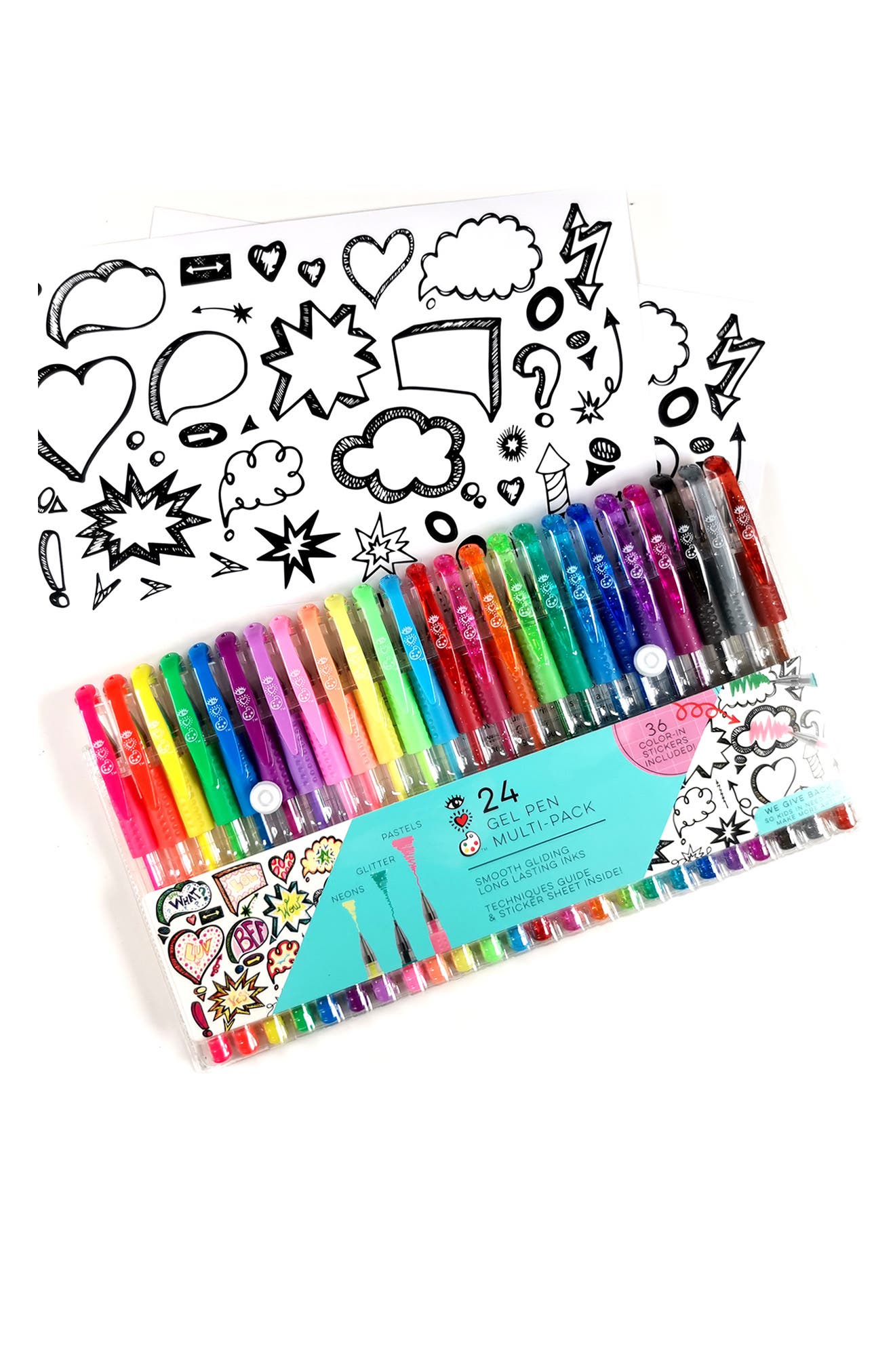 BRIGHT STRIPES Gel Pen Multi Pack of 12 with Color-in Stickers | Nordstrom