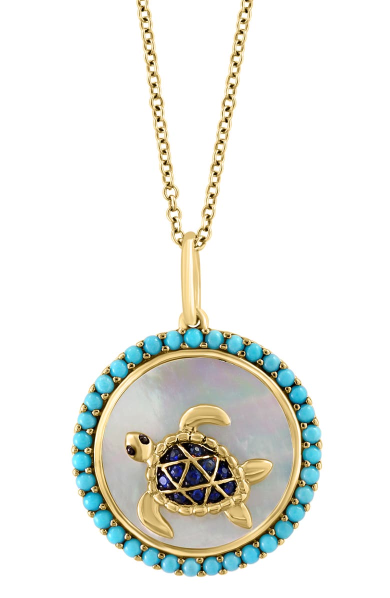 EFFY 14K Yellow Gold Mother of Pearl & Turquoise Turtle Pendant ...