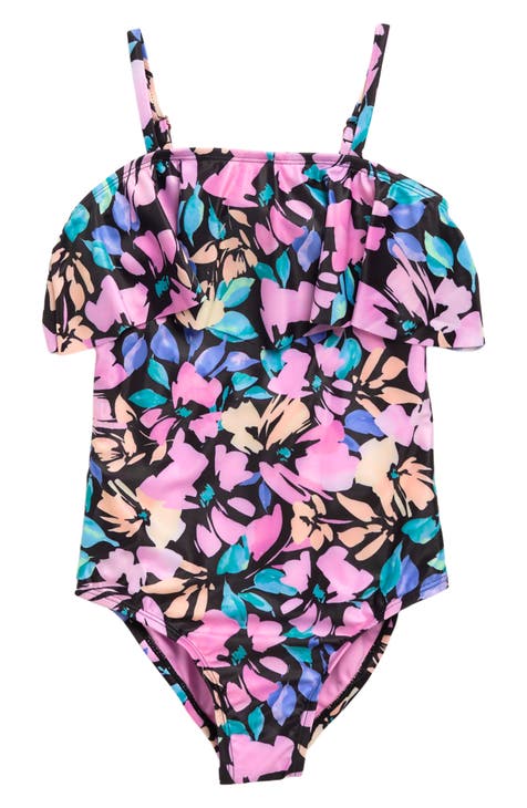 La Playa Floral Ruffled One Piece Swimsuit Big Girls