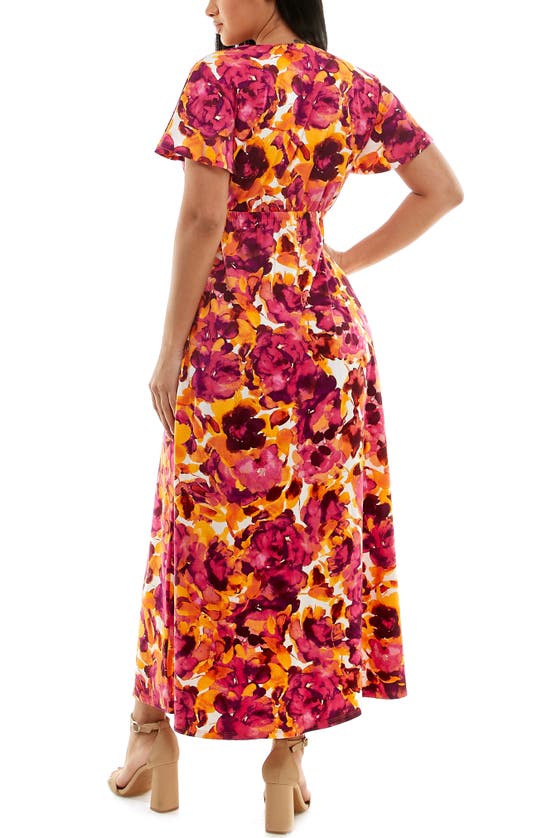 Nina Leonard Floral Flutter Sleeve Maxi Dress In Dragon Multi | ModeSens