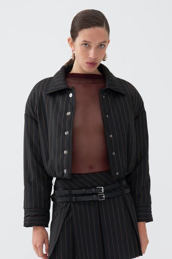 Nocturne Striped Padded Shoulder Jacket | Nordstrom