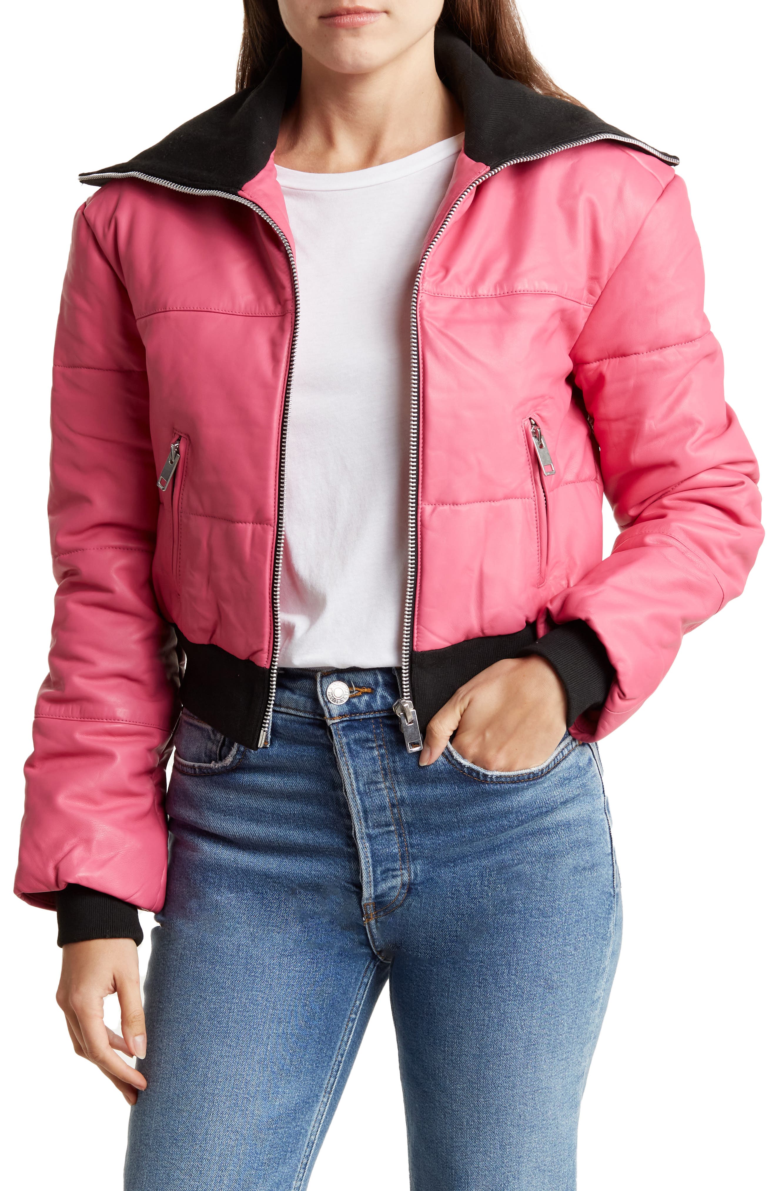 Walter Baker Laylah Leather Crop Puffer Jacket | Nordstromrack