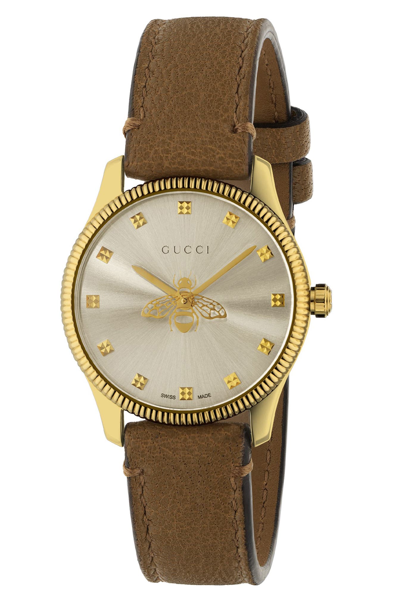 Gucci G-Timeless Bee Leather Strap Watch, 32mm | Nordstrom