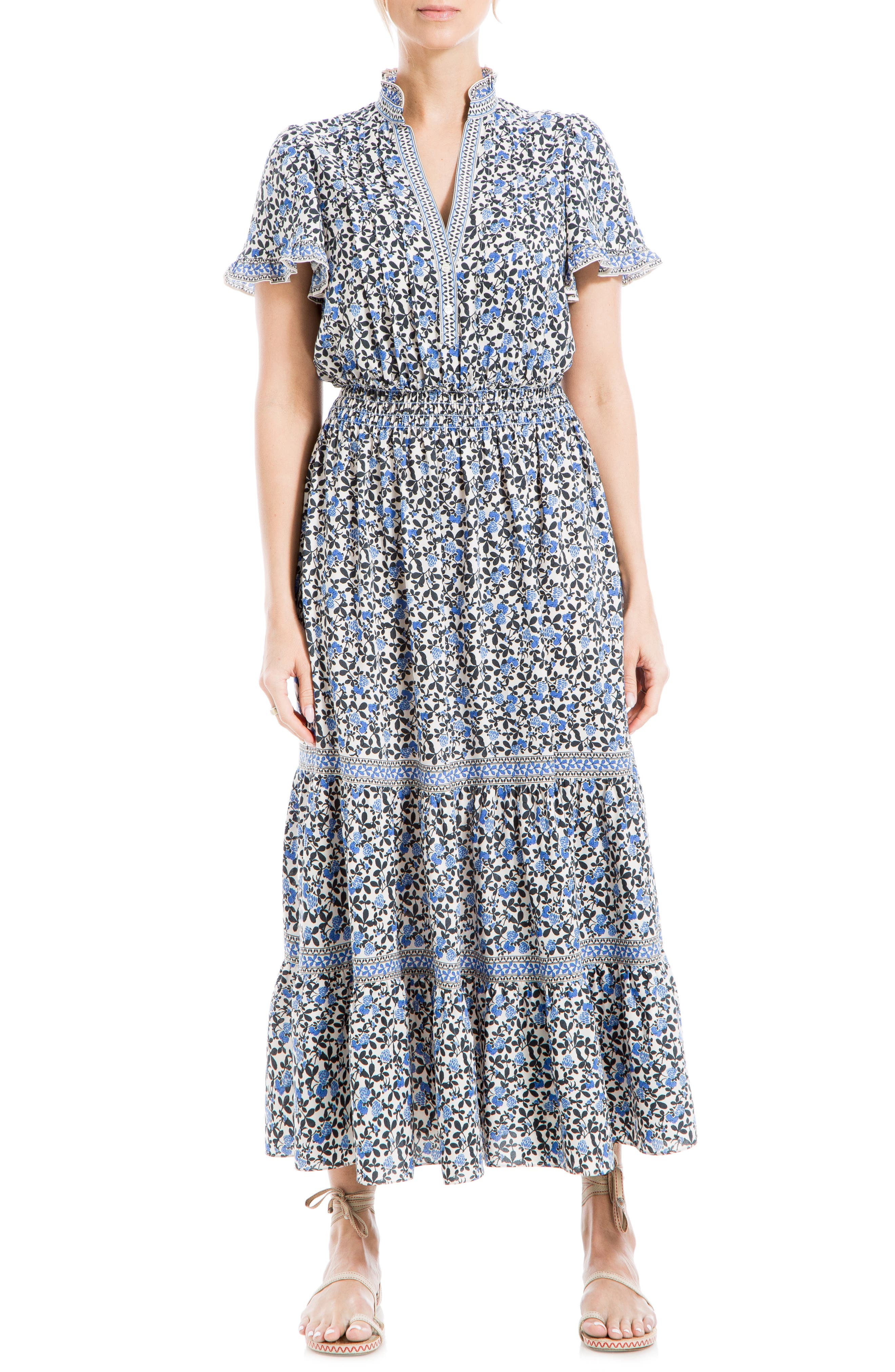 MAX STUDIO Smocked Flutter Sleeve Maxi Dress | Nordstromrack