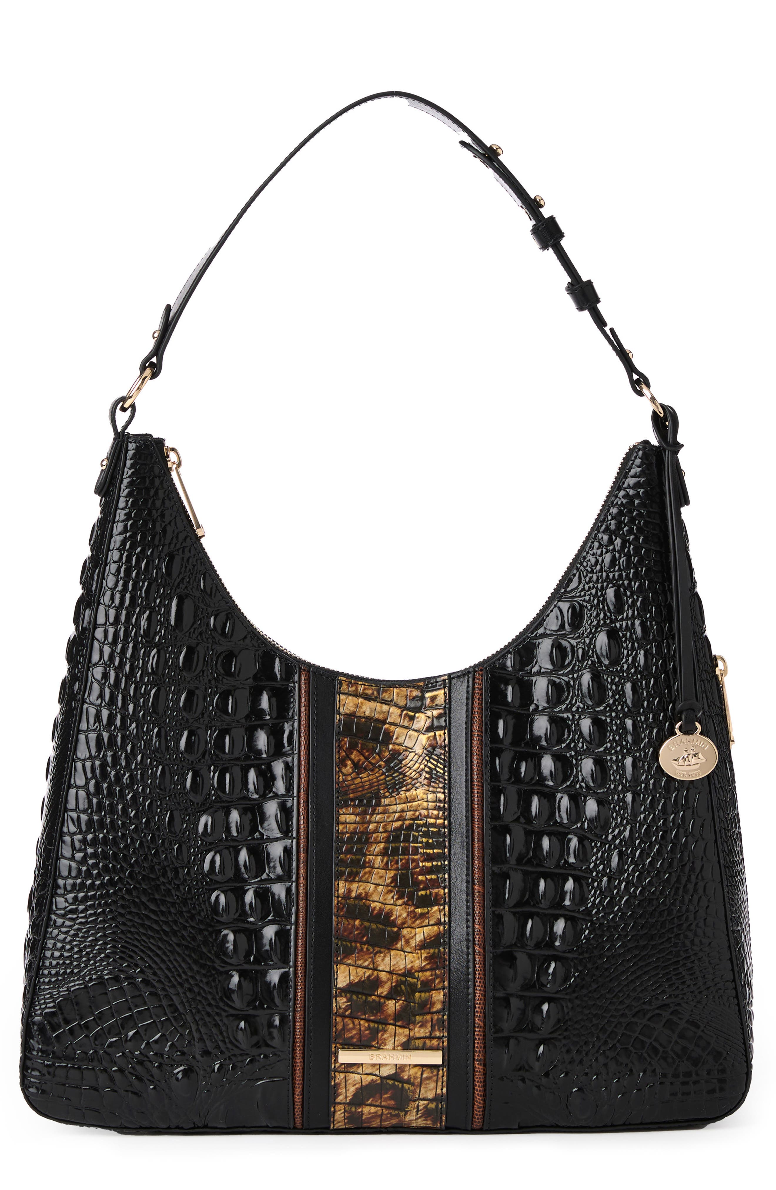 Brahmin Tabitha Croc Embossed Leather Shoulder Bag In Black | ModeSens