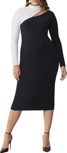 GSTQ Downtown Colorblock Cutout Long Sleeve Body-Con Dress | Nordstrom