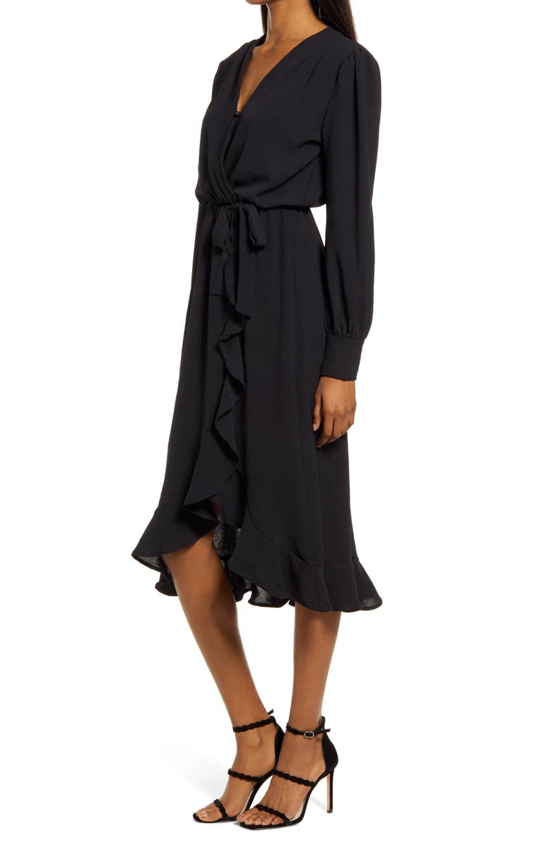 Fraiche by J Faux Wrap Ruffle Long Sleeve Dress | Nordstrom