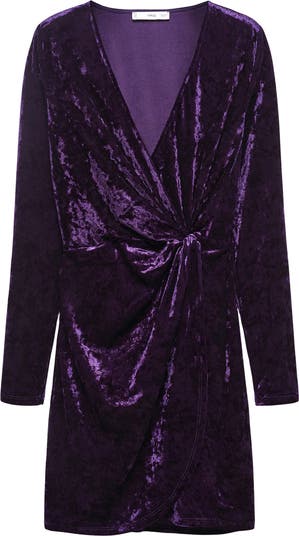 MANGO Knot Long Sleeve Crushed Velvet Dress | Nordstrom
