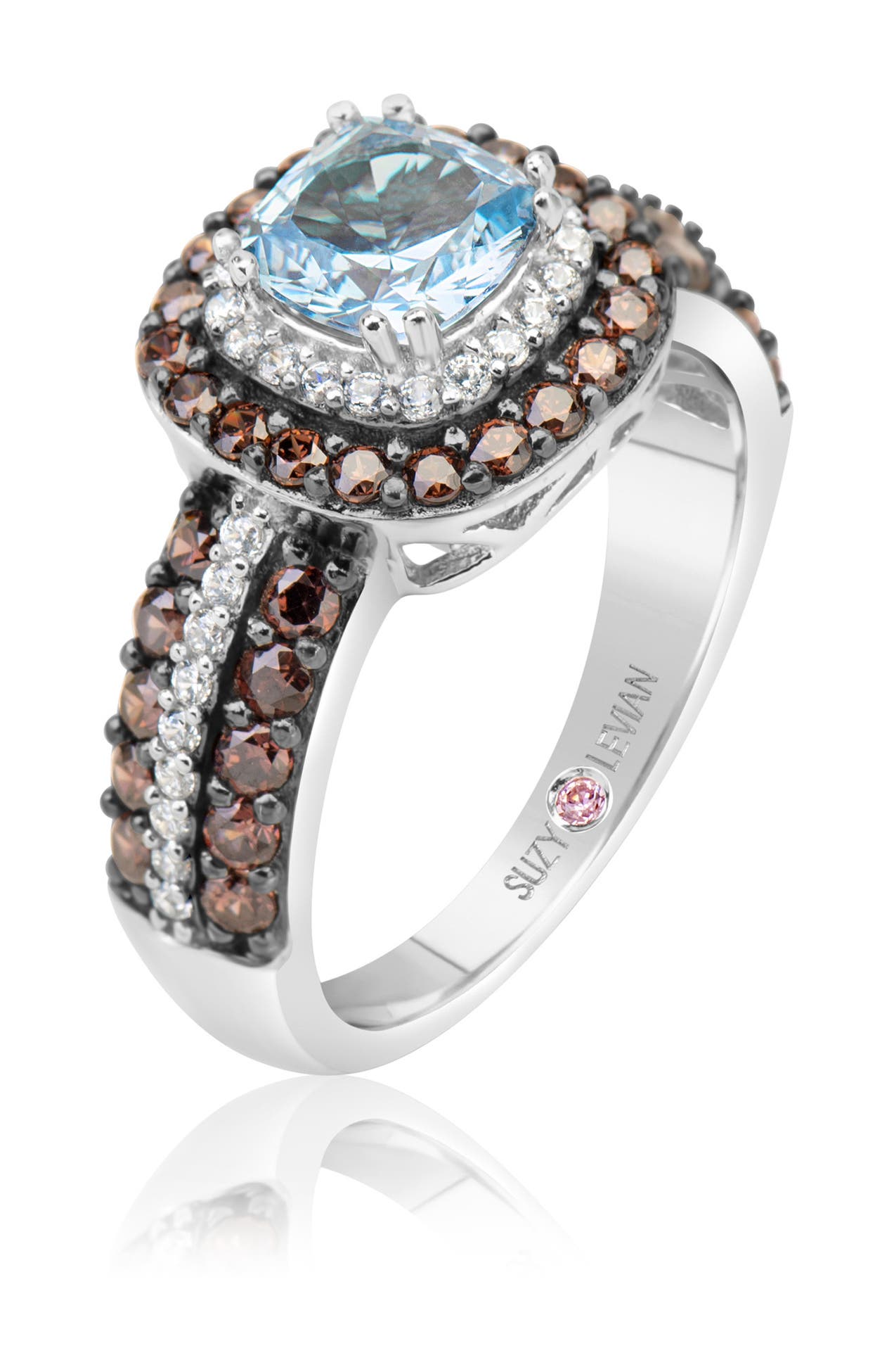 Suzy Levian | Sterling Silver Aquamarine & Chocolate CZ Ring ...
