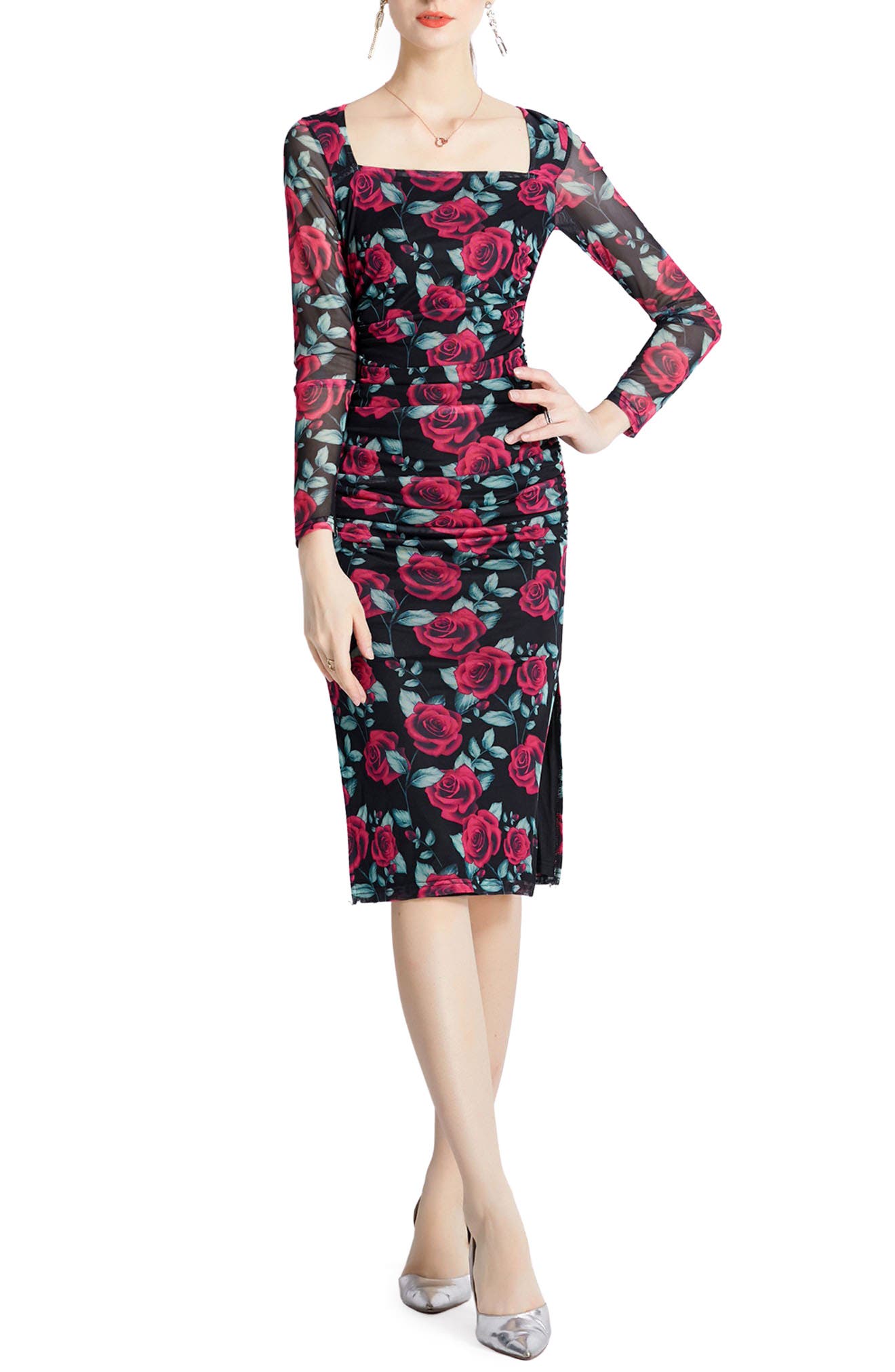 KAIMILAN Rose Long Sleeve Body-Con Dress | Nordstromrack