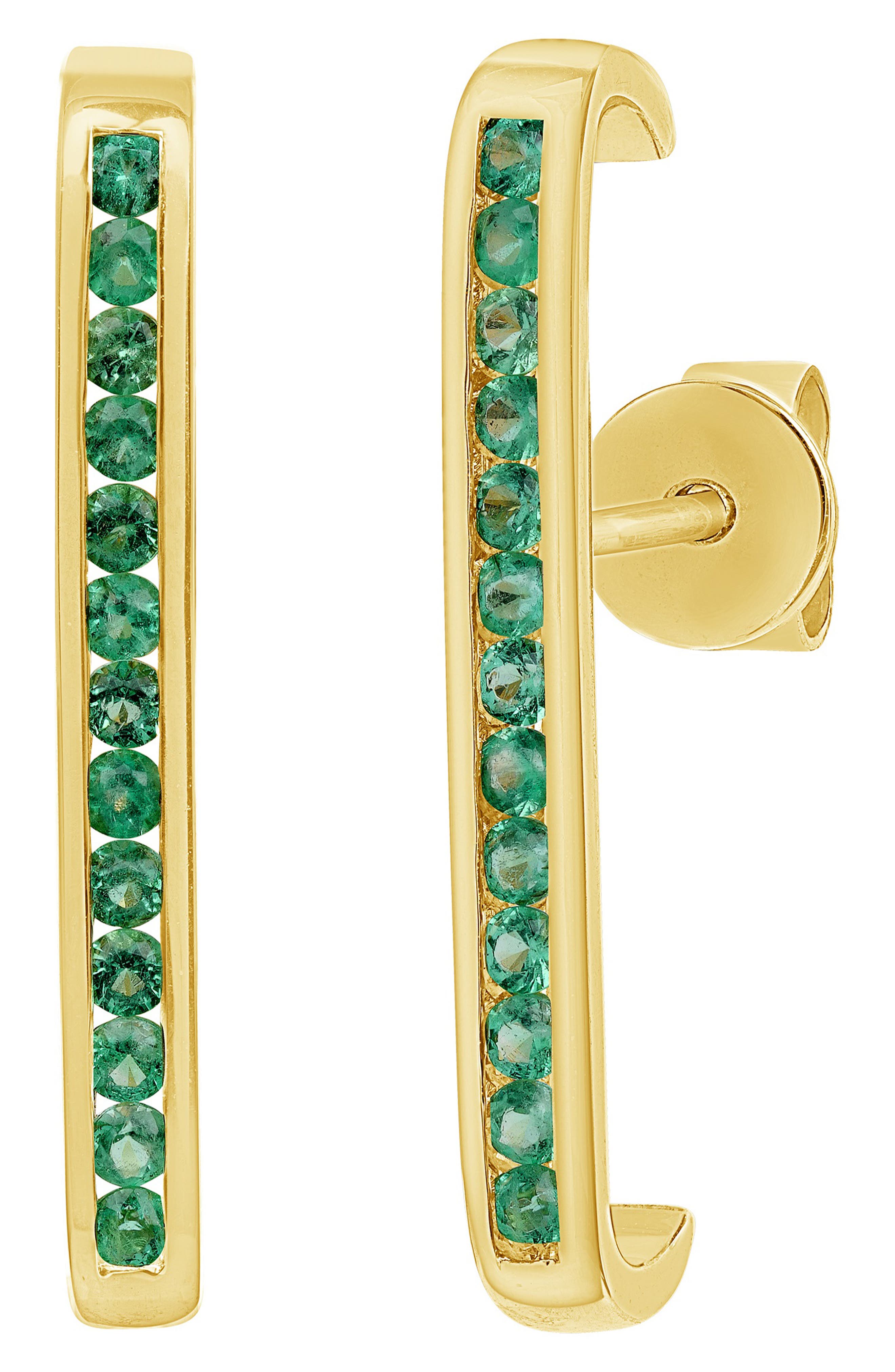 RON HAMI 14K Yellow Gold Round Emerald Bar Earrings | Nordstromrack