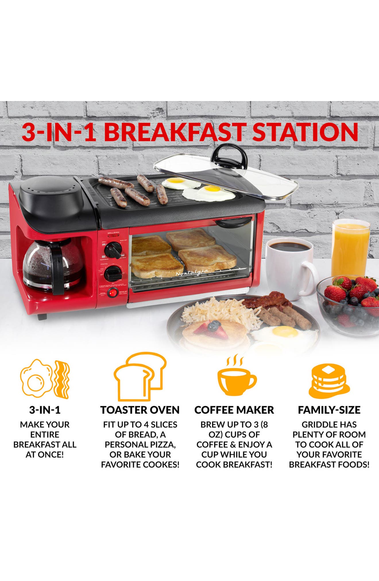 Nostalgia Electrics Retro 3-In-1 Family Size Breakfast Station ...
