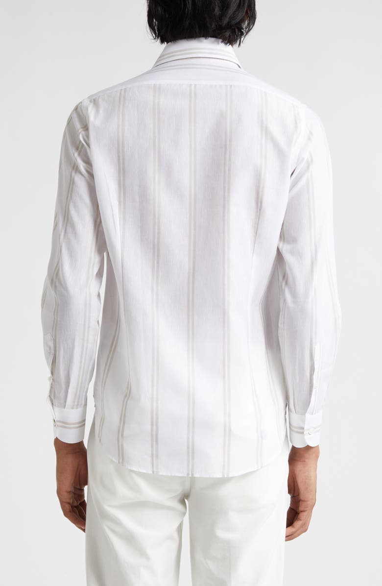Eleventy Double Stripe Cotton & Linen Button-Up Shirt | Nordstrom