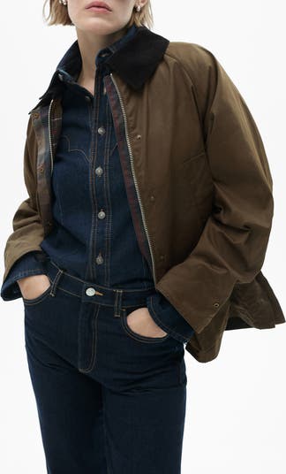 MANGO Corduroy Collar Waxed Effect Oversize Jacket | Nordstrom