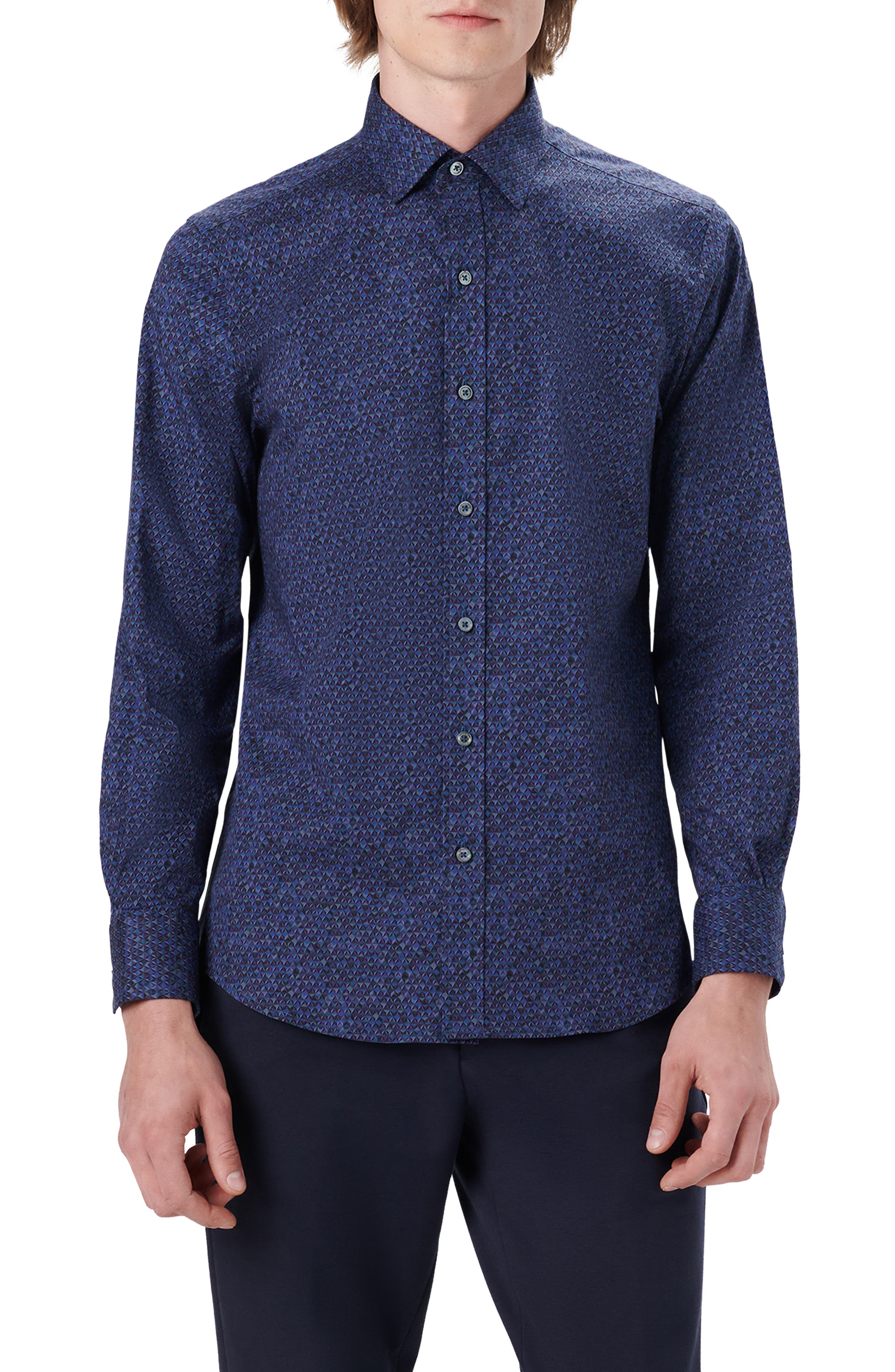 Bugatchi Shaped Fit Geometric Print Stretch Cotton Button-Up Shirt ...