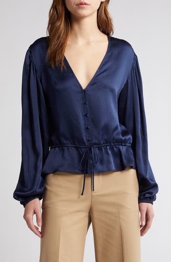 FRAME Tie Waist Ruffle Hem Silk Top | Nordstrom