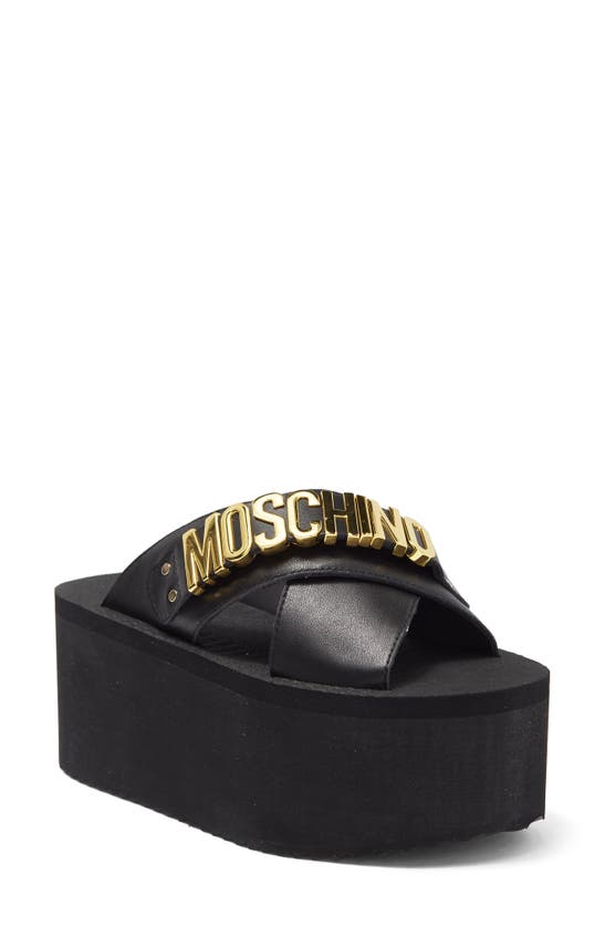 Moschino Platform Slide Sandal In Black | ModeSens
