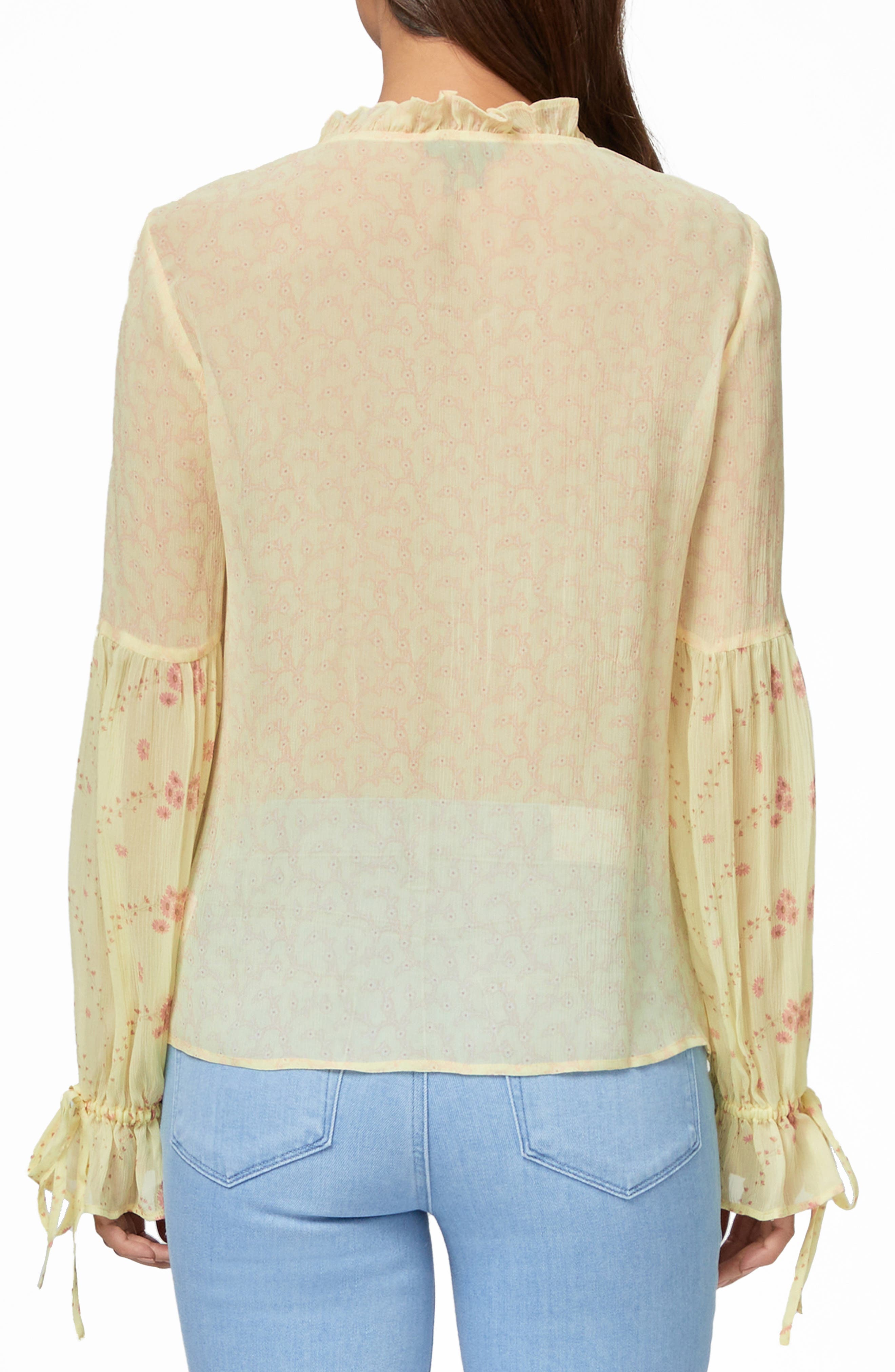 PAIGE Haiku Floral Sheer Ruffle Silk Blouse | Nordstromrack