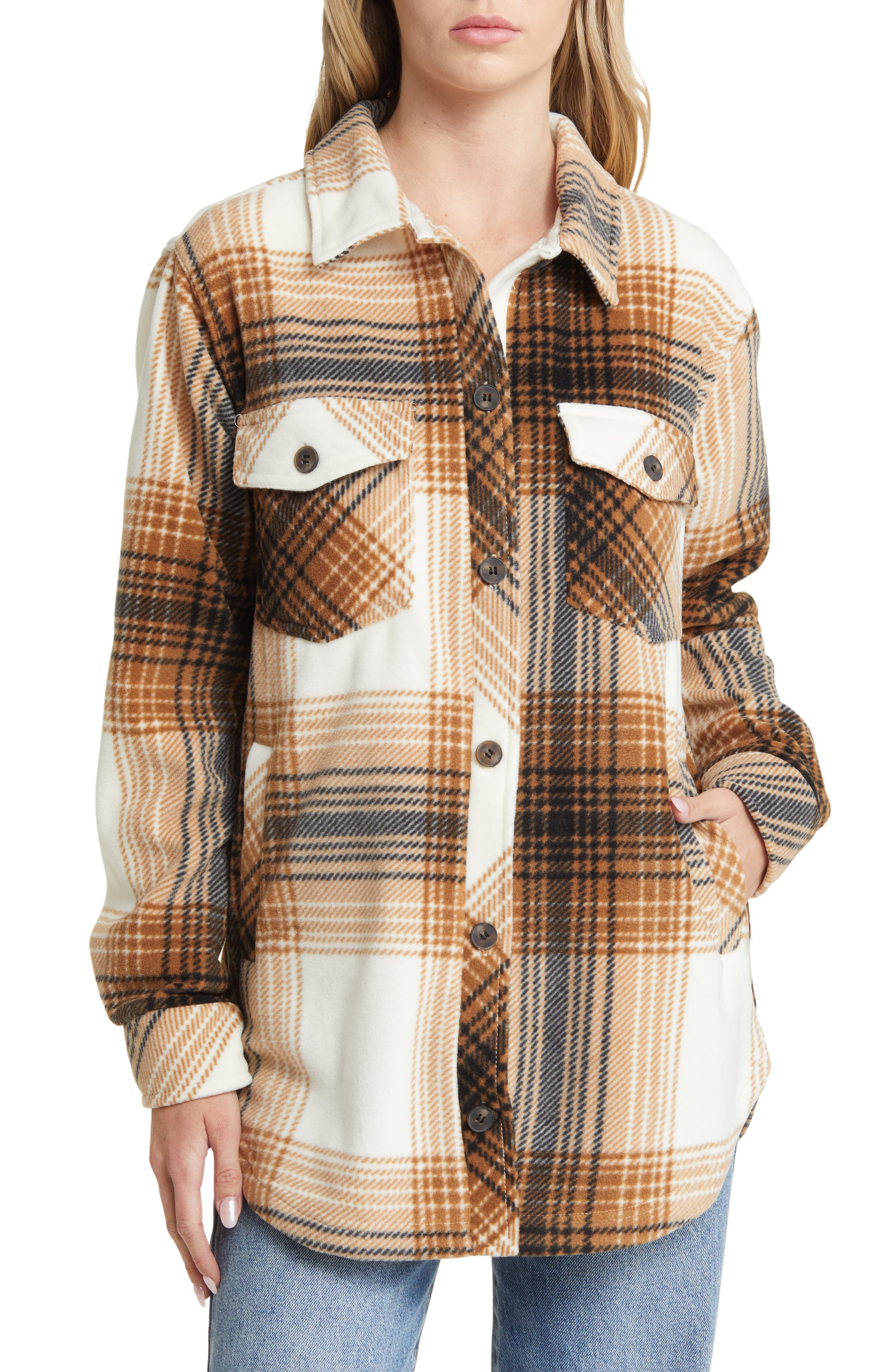 Thread & Supply Plaid Polar Fleece Shacket | Nordstrom