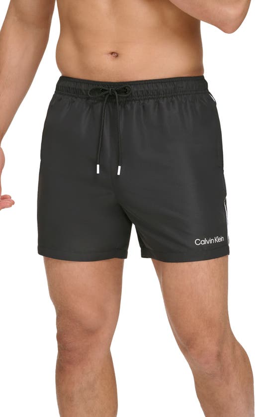 Calvin Klein Modern Euro Logo Piping Swim Trunks In Black Modesens