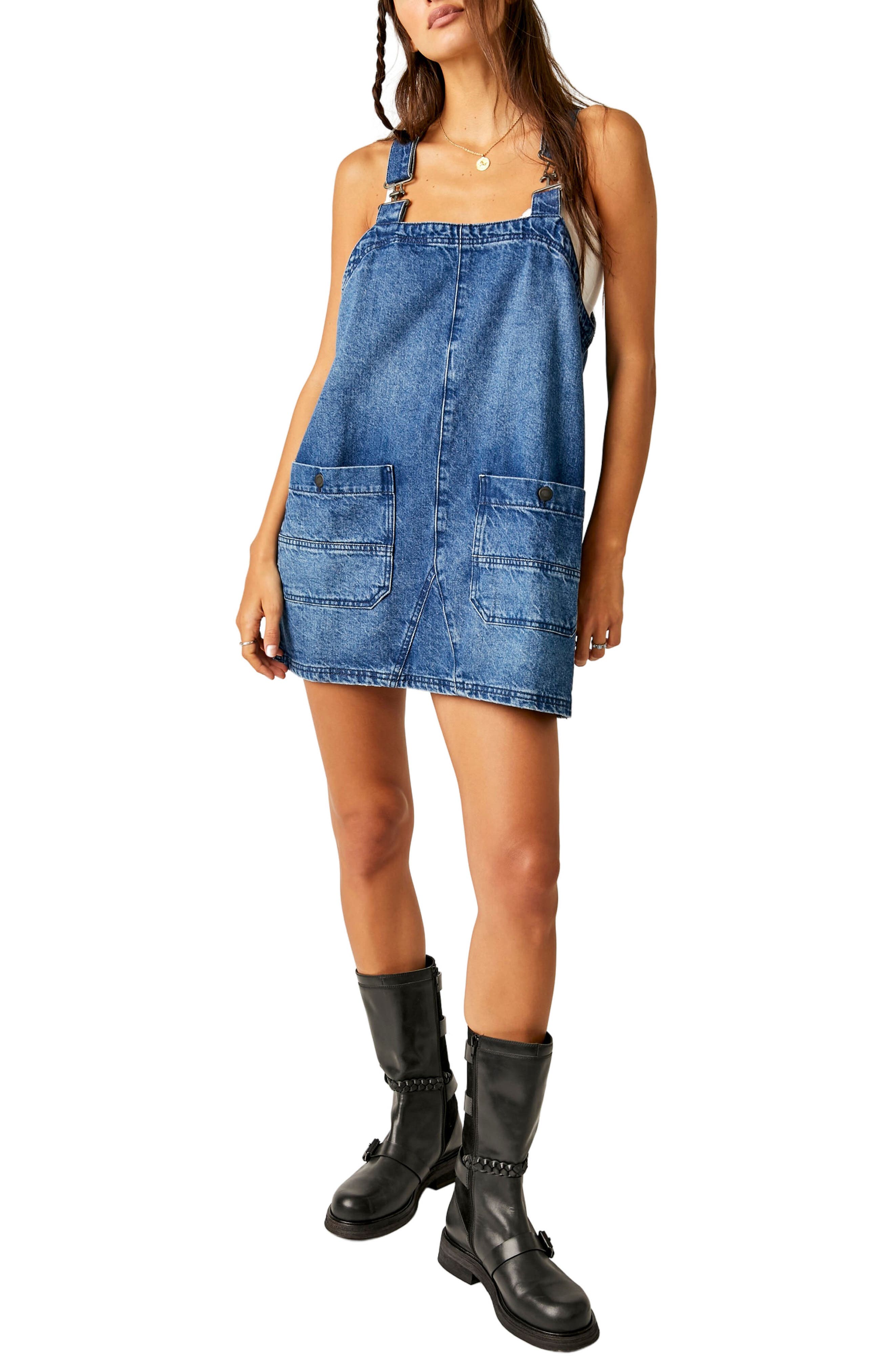 Free People Denim Overall Minidress | Nordstrom
