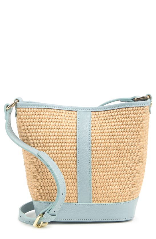 Persaman New York Mya Raffia & Leather Bucket Bag In Sky Blue | ModeSens