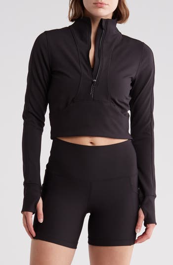 90 DEGREE BY REFLEX Academy Crop Rib Half-Zip Pullover | Nordstromrack