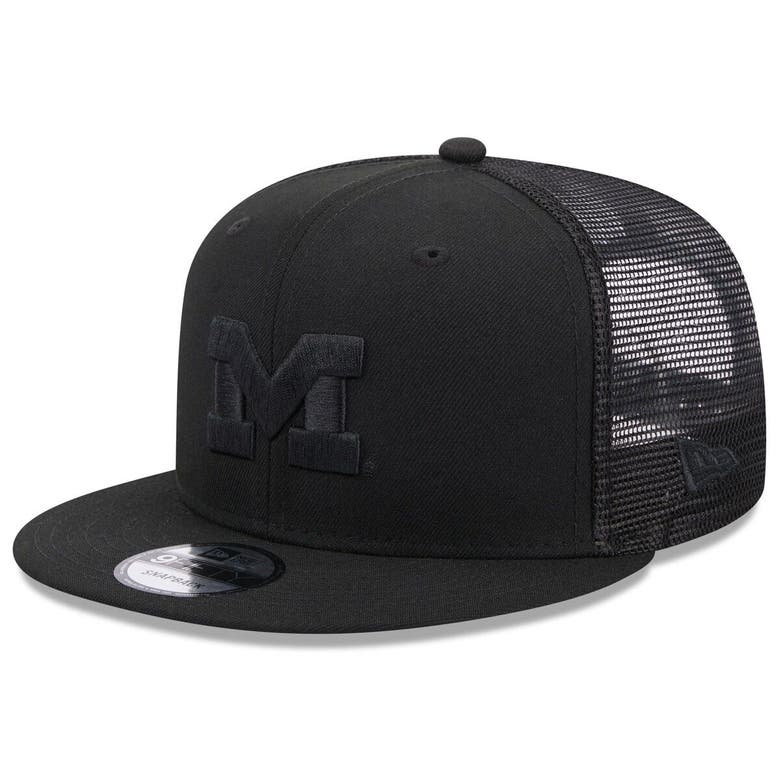 New Era Michigan Wolverines Black On Black 9fifty Trucker Snapback Hat ...