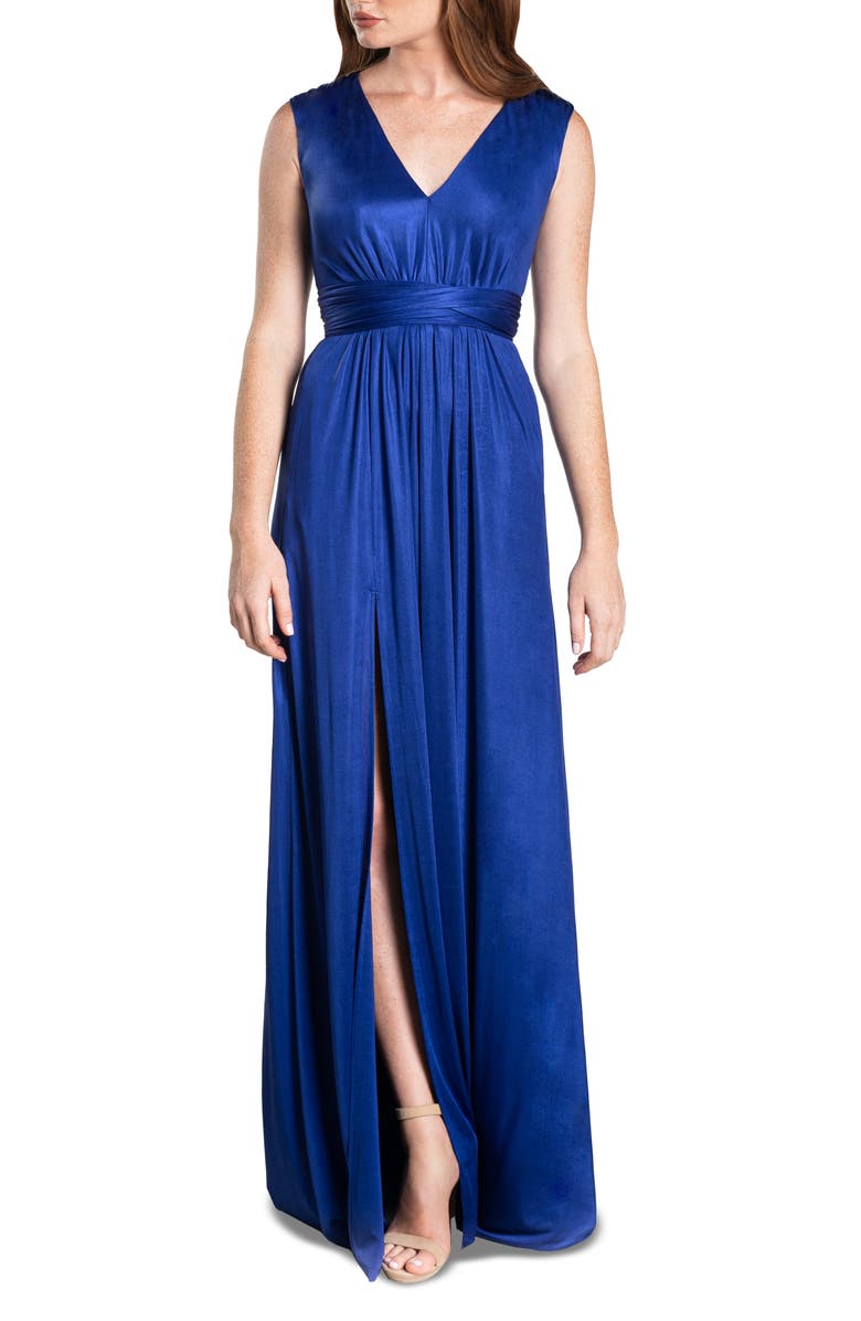 Dress the Population Krista Plunge Neck Side Slit Gown | Nordstromrack