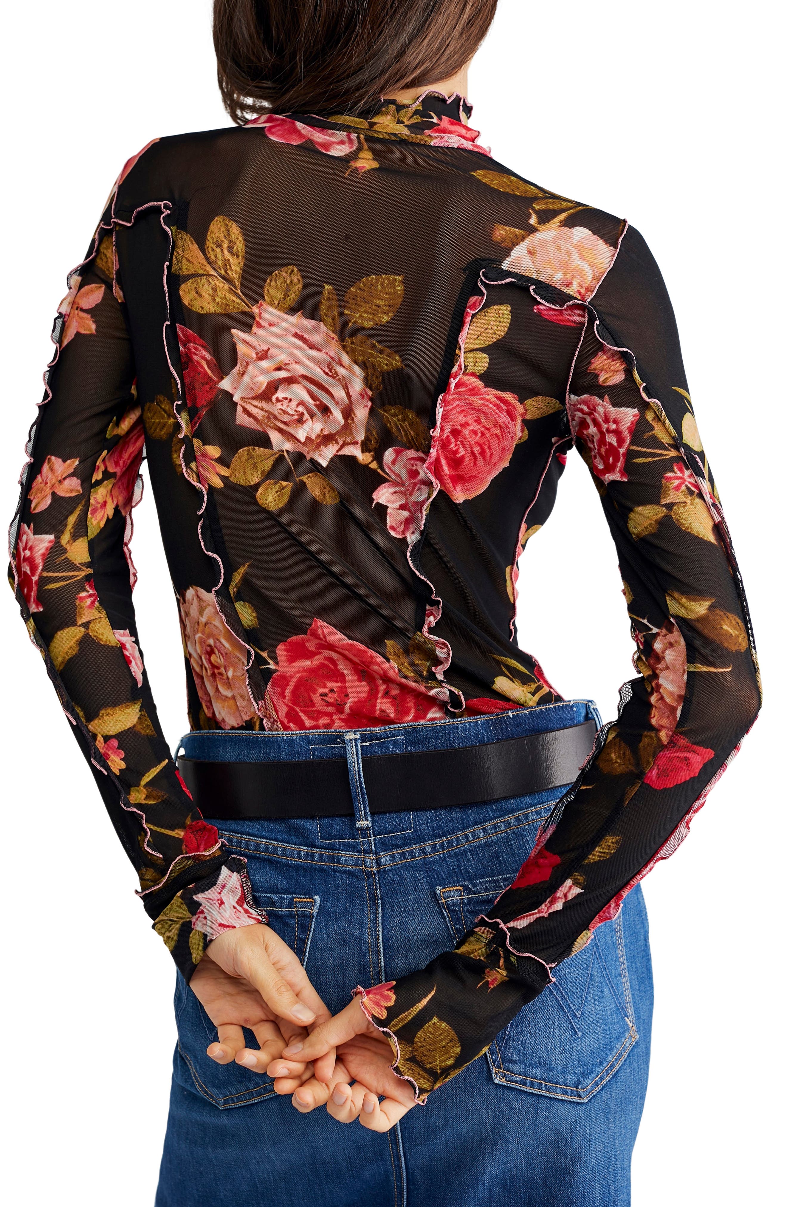 Free People Charlie Print Turtleneck Mesh Top | Nordstrom