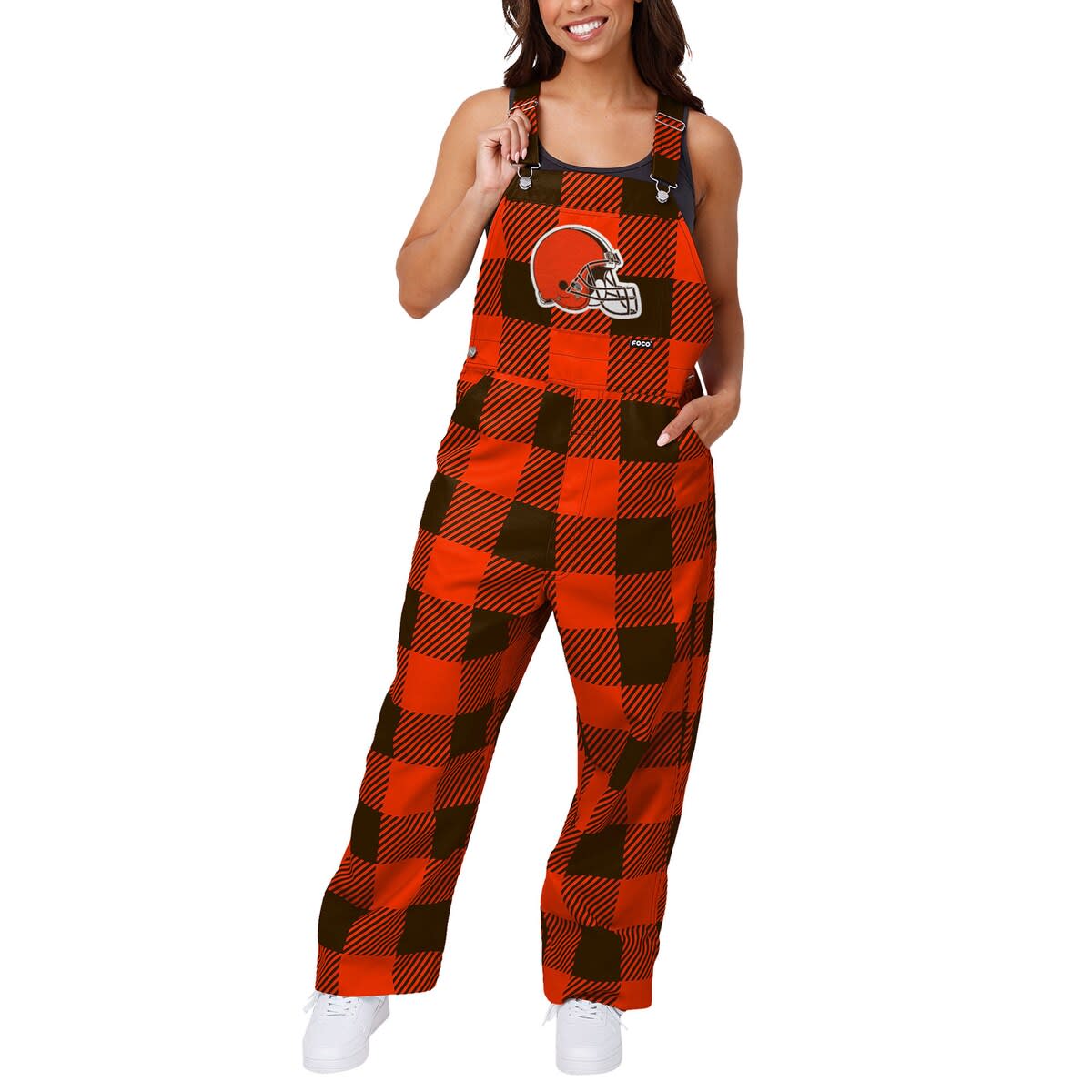 FOCO Women's FOCO Orange Cleveland Browns Big Logo Plaid Overalls ...