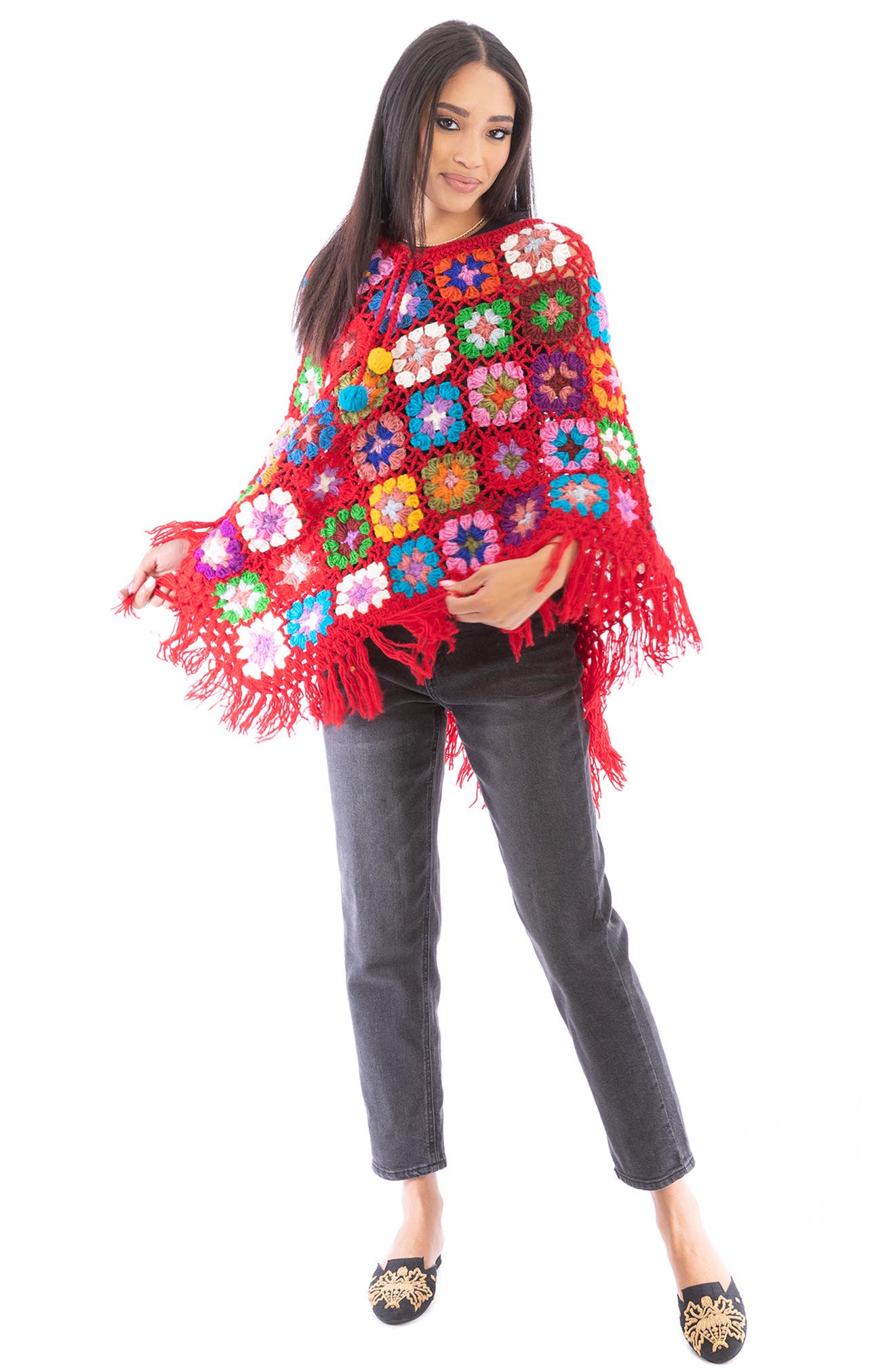 SAACHI Crochet Knit Triangle Poncho | Nordstromrack