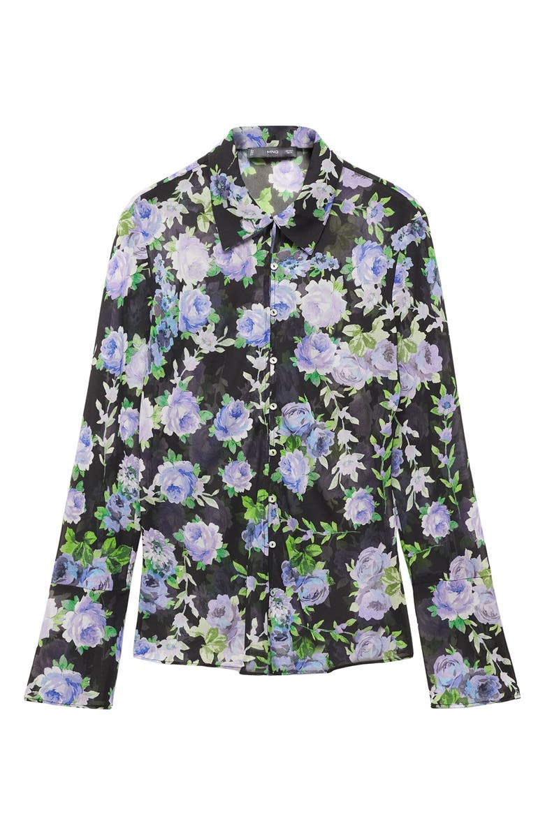MANGO Sheer Floral Button-Up Shirt | Nordstrom