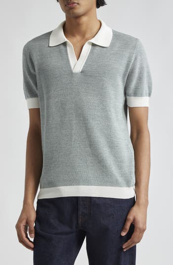 Thom Sweeney Aragon Contrast Trim Cotton & Linen Polo Sweater | Nordstrom