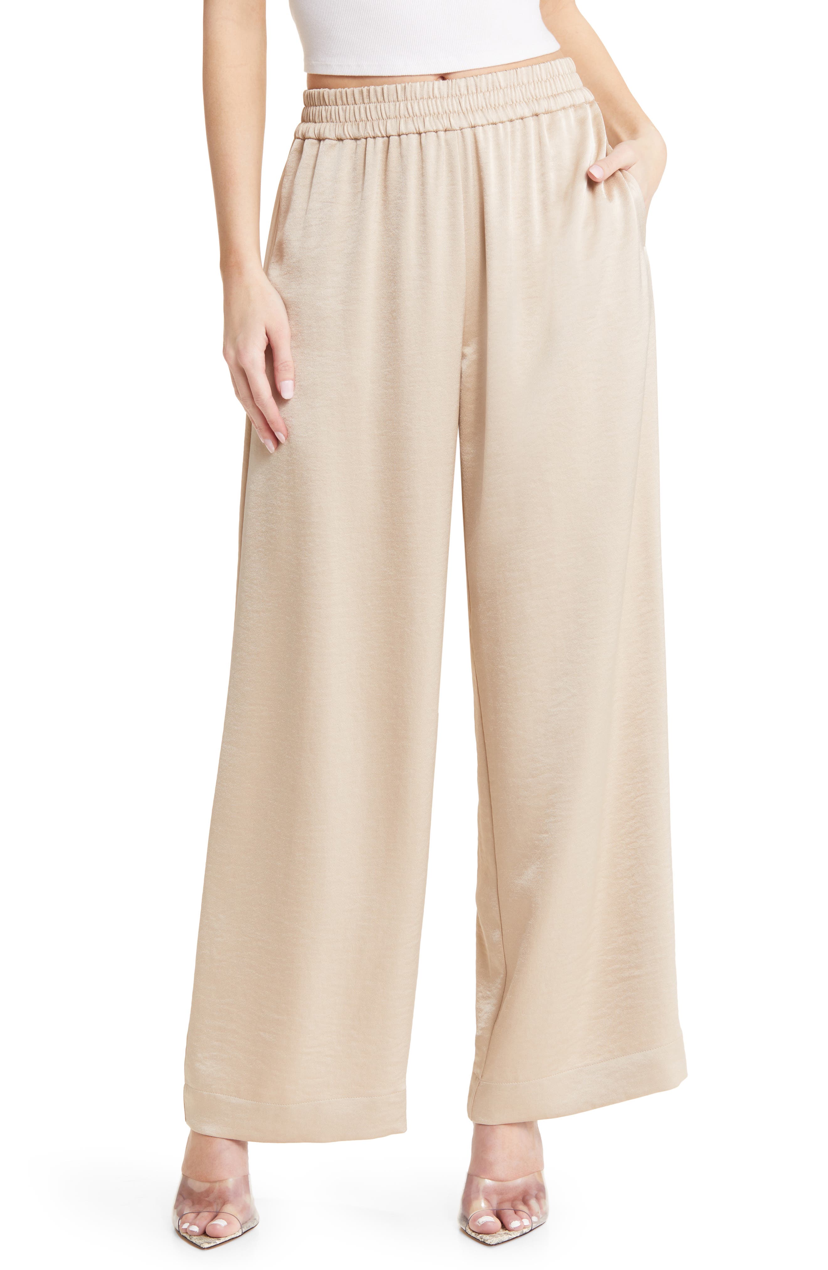 Open Edit Wide Leg Satin Track Pants | Nordstrom