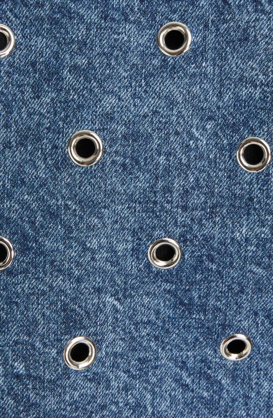 Alaïa Grommet Eyelet Crop Denim Jacket In Blue | ModeSens