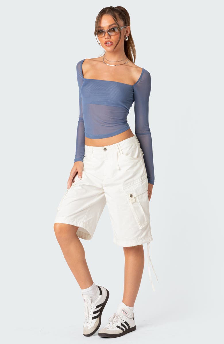 EDIKTED Marta Semisheer Crop Long Sleeve Mesh Top | Nordstrom