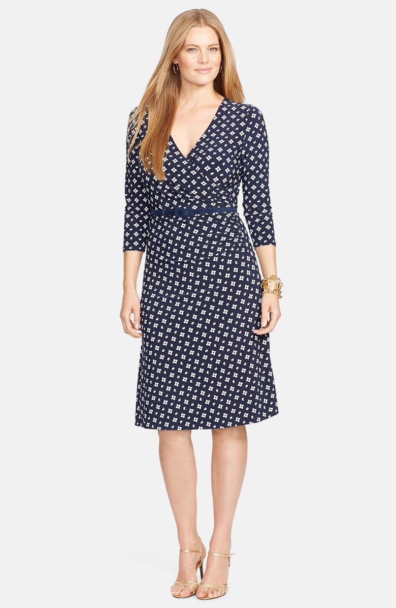Lauren Ralph Lauren Print Belted Surplice Jersey Dress Plus Size
