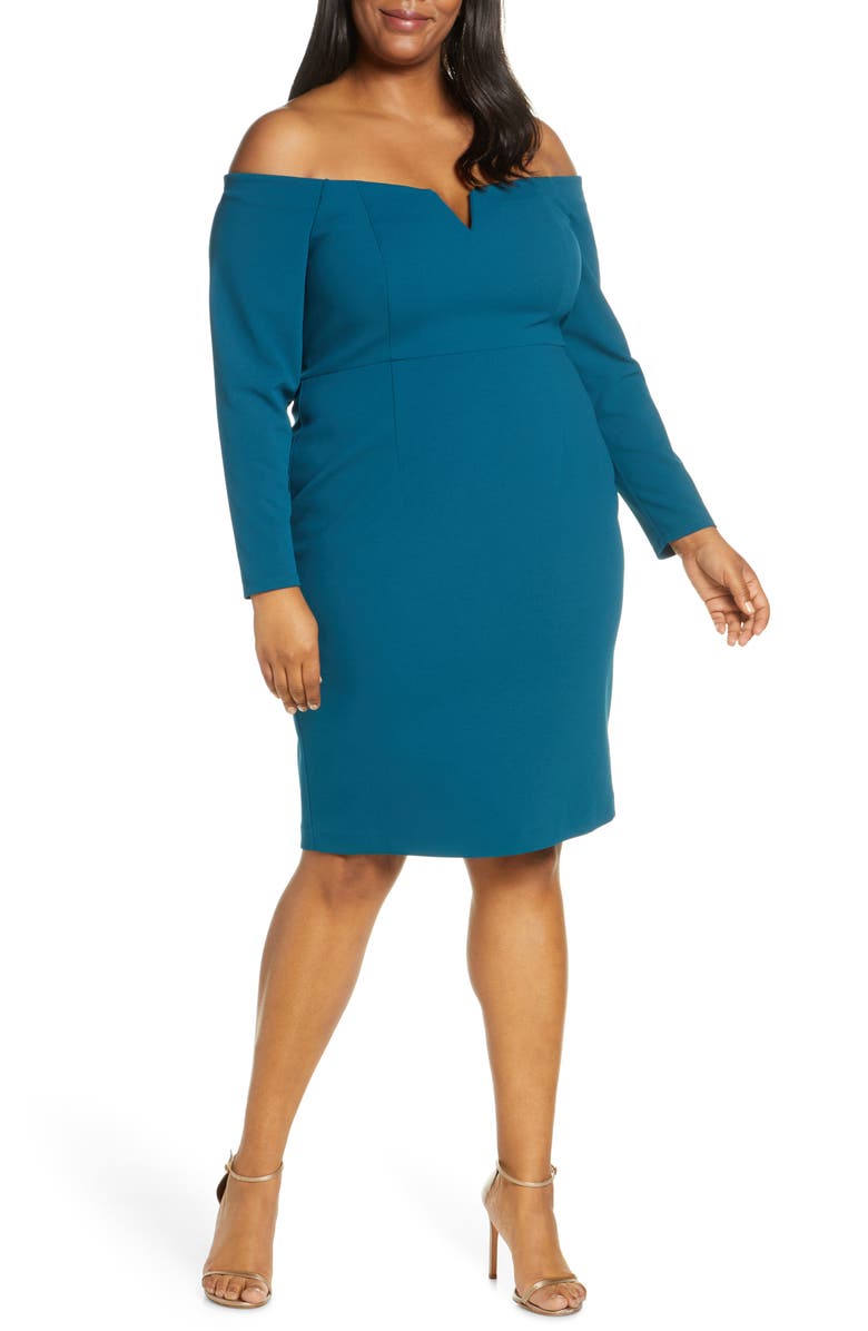 Vince Camuto Long Sleeve Off The Shoulder Sheath Dress Plus Size