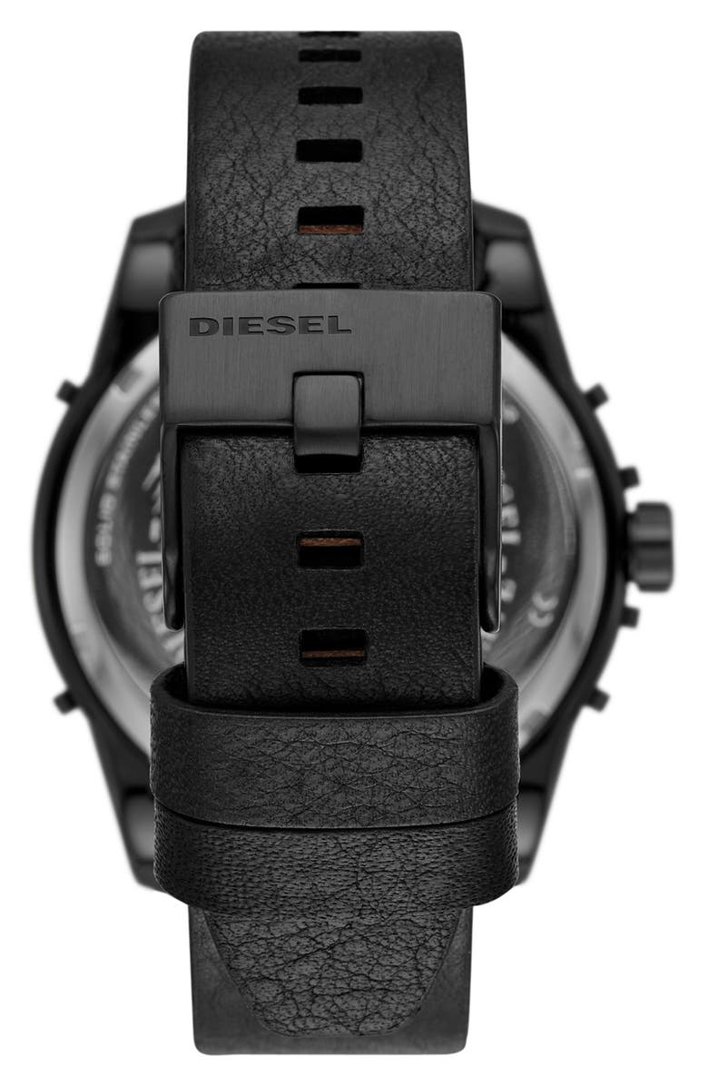 DIESEL® DIESEL Caged Three-Hand Black Stainless Steel Leather Strap ...