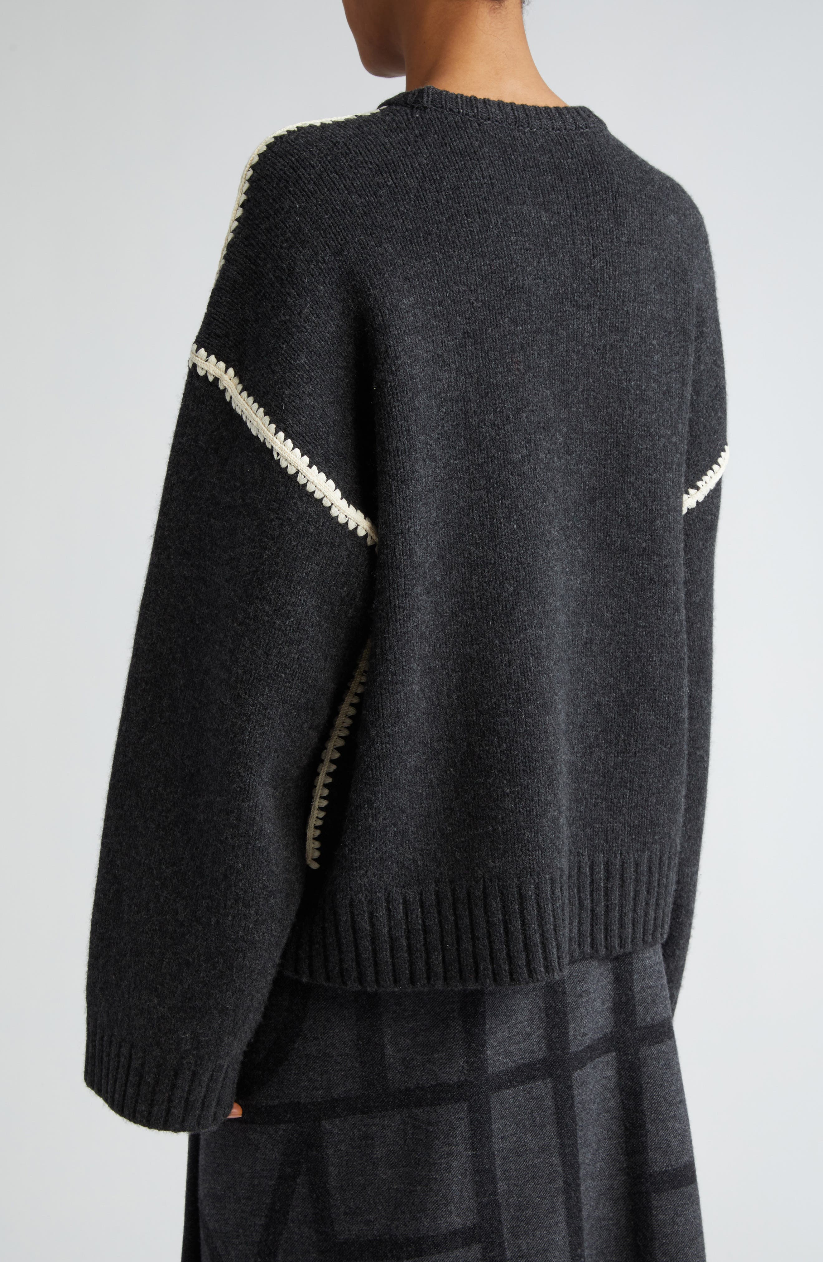 TOTEME Shell Stitch Trim Wool, Cashmere & Cotton Sweater | Nordstrom