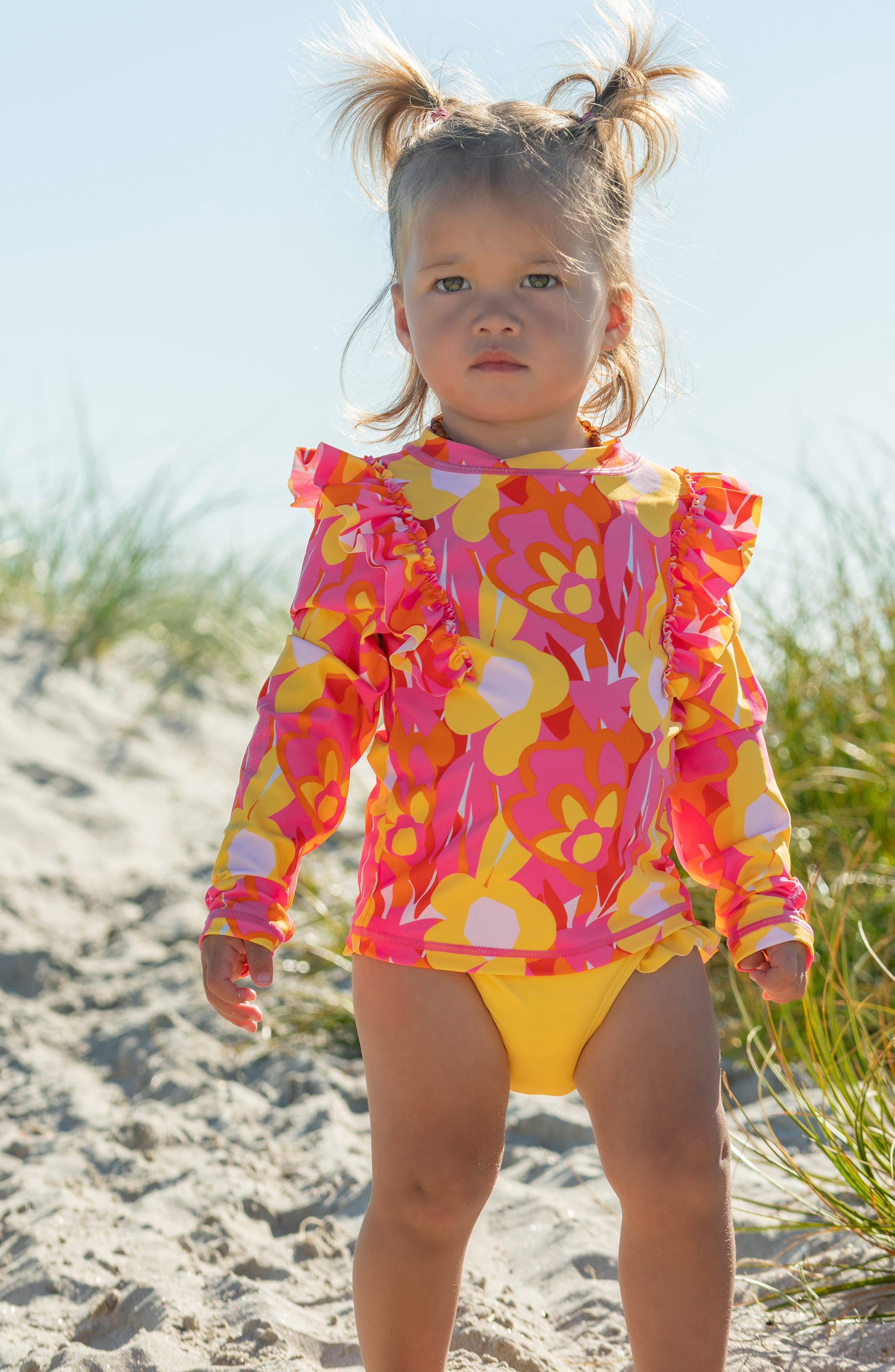 Snapper Rock Kids' Pop of Sunshine Ruffle One-Piece Rashguard Swimsuit ...