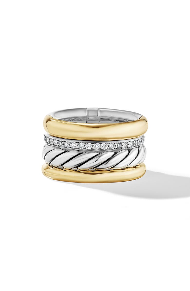 David Yurman Mercer Mixed Metal & Diamond Stack Ring | Nordstrom