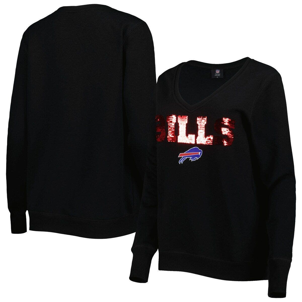 CUCE Women's Cuce Black Buffalo Bills Sequin Logo V-Neck Pullover ...