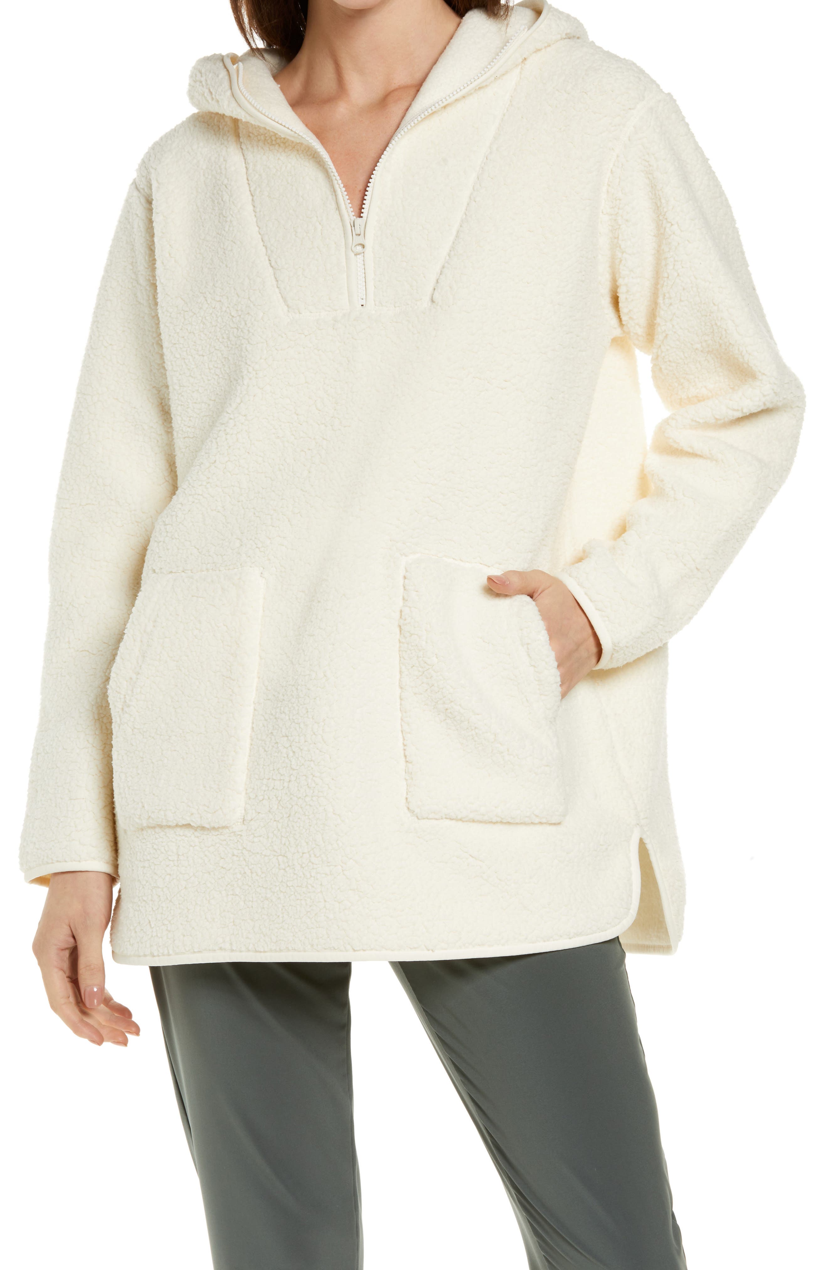 Zella Faux Shearling Pullover Hoodie | Nordstrom