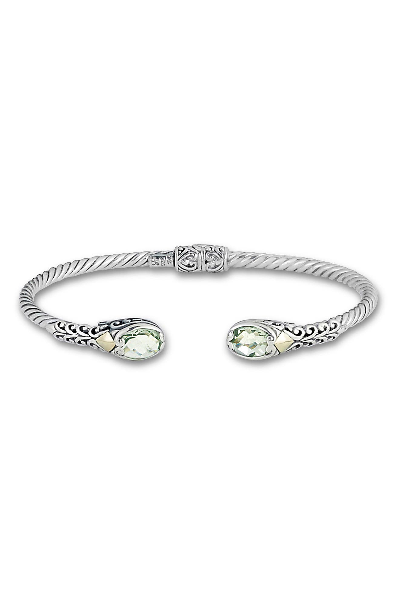 SAMUEL B. 18K Gold & Sterling Silver Prasiolite Twisted Bangle Bracelet ...